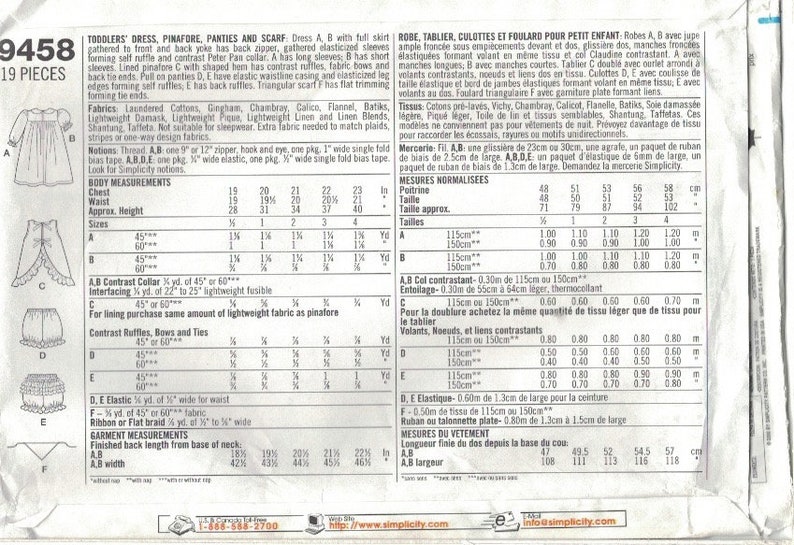 Simplicity 9458 Toddler Girl Ruffled Pinafore, Dress, Panties Pattern ...