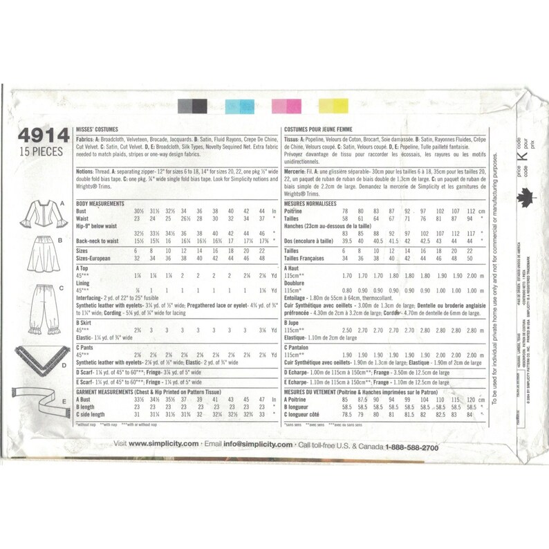 Simplicity 4914 Pirate Costume Cosplay Pattern Misses Choose Size Uncut ...