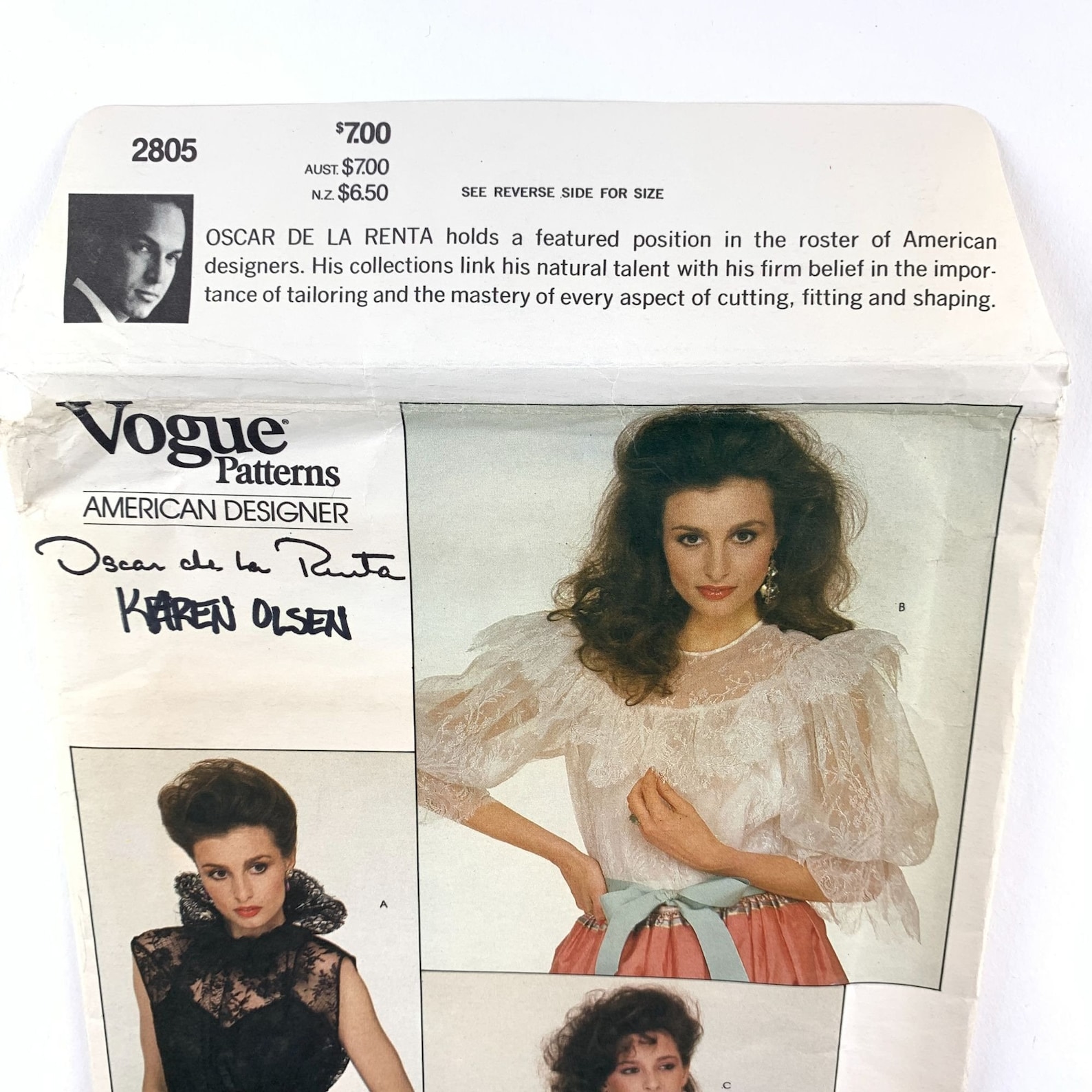 Vogue 2805 Oscar De La Renta Ruffled Lace Blouse Pattern Misses Size 6 ...