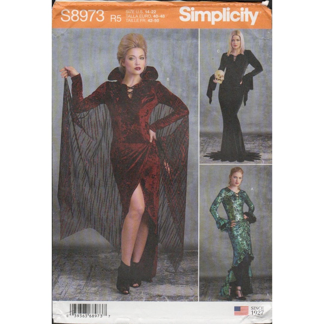 Simplicity S8973 Morticia Vampire Goth Elvira Cosplay Costume Pattern ...