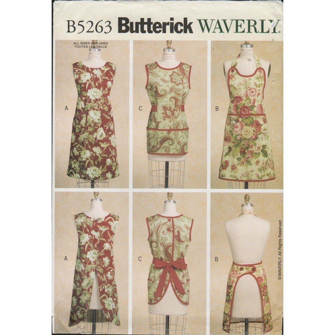Butterick 5263 Waverly Smock Apron Grannycore Pattern Button Back S M L ...