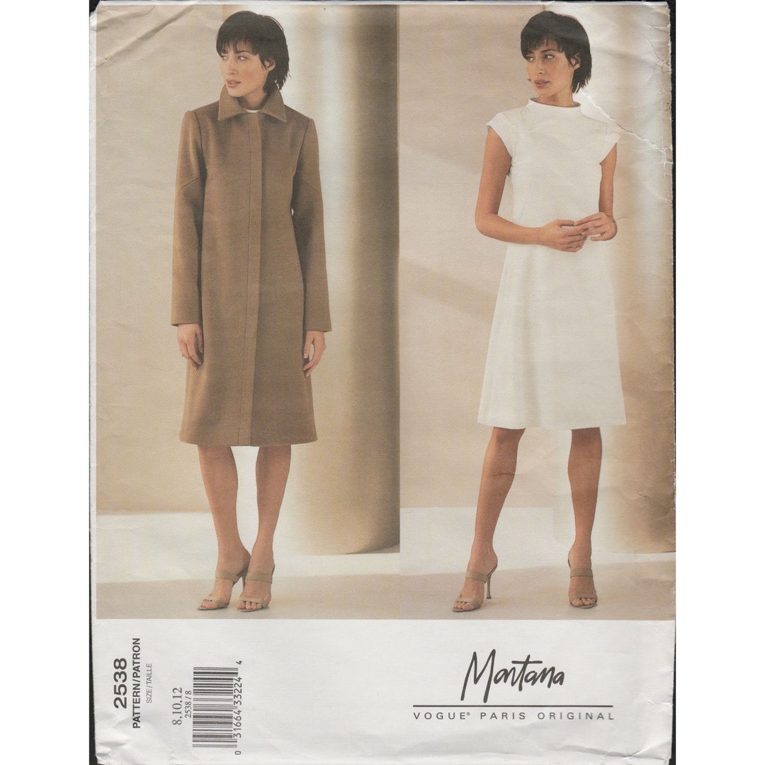 Vogue 2538 Claude Montana Minimalist Coat and Dress Pattern Size 8 10 ...