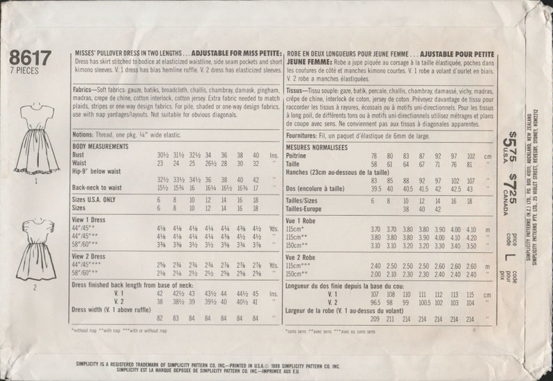 Simplicity 8617 Jiffy Cottagecore Dress Pattern Ruffle Hem Size 10 12 ...