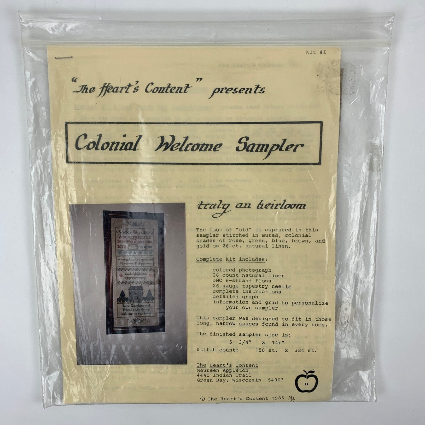Hearts Content Colonial Welcome Sampler Kit Natural Linen DMC Floss ...