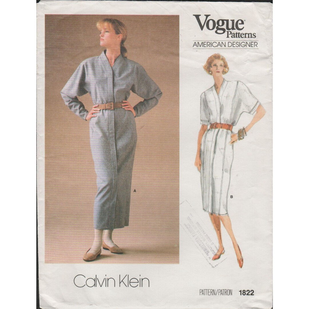 Vogue 1822 Calvin Klein Concealed Button Front Dress Pattern Misses Sz ...