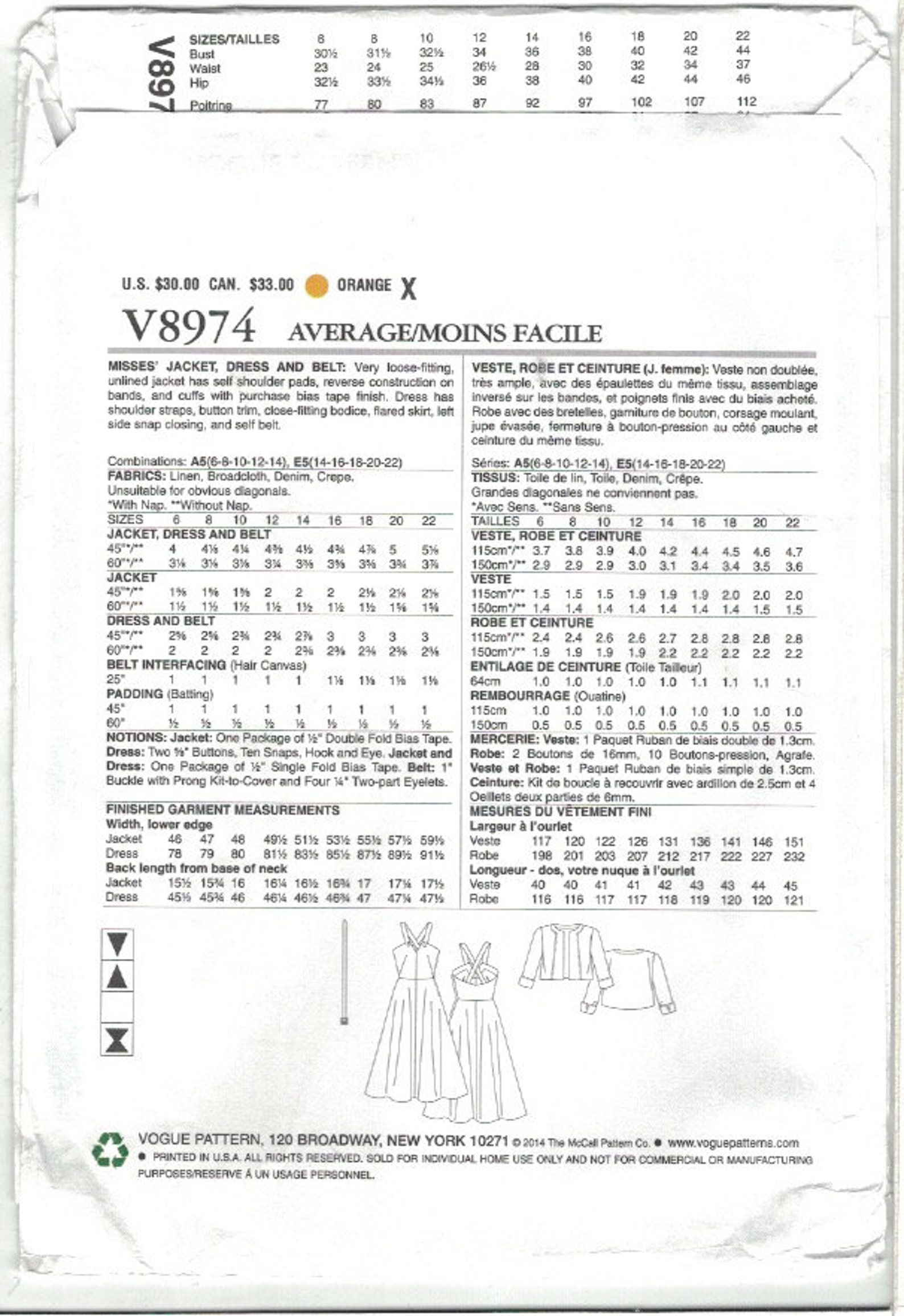 Vogue Vintage Model Pattern 8974 Late 1940s Reissue Fit & - Etsy