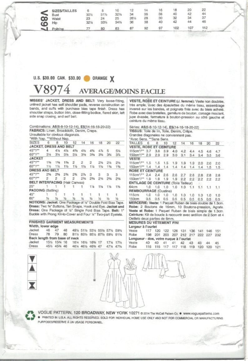 Vogue Vintage Model Pattern 8974 Late 1940s Reissue Fit & - Etsy