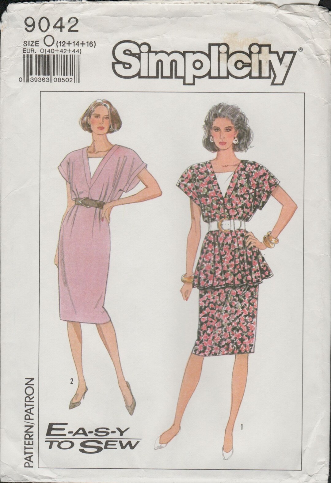 Simplicity 9042 Easy Peplum Dress Pattern Vtg 1980s Misses Size 12 14 ...