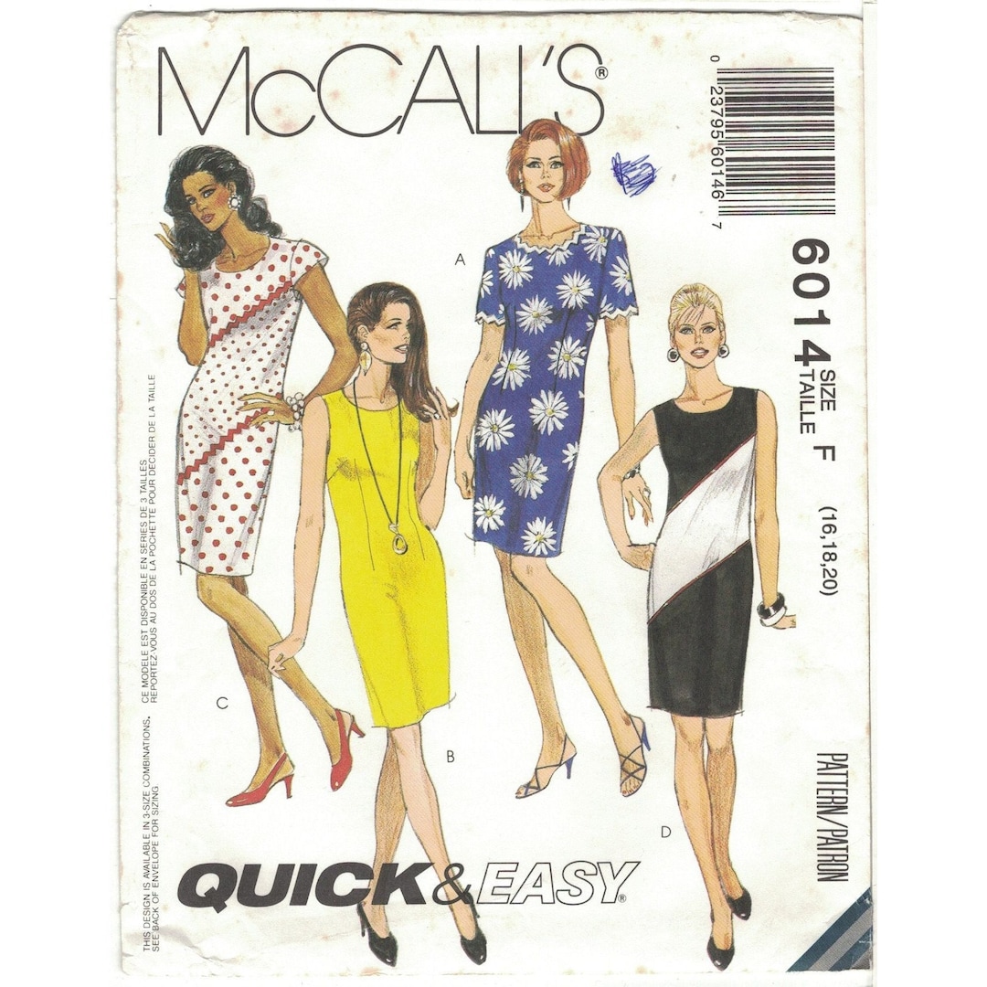 Mccall's 6014 Easy Sheath Dress Pattern Sleeveless or Short Sleeve ...