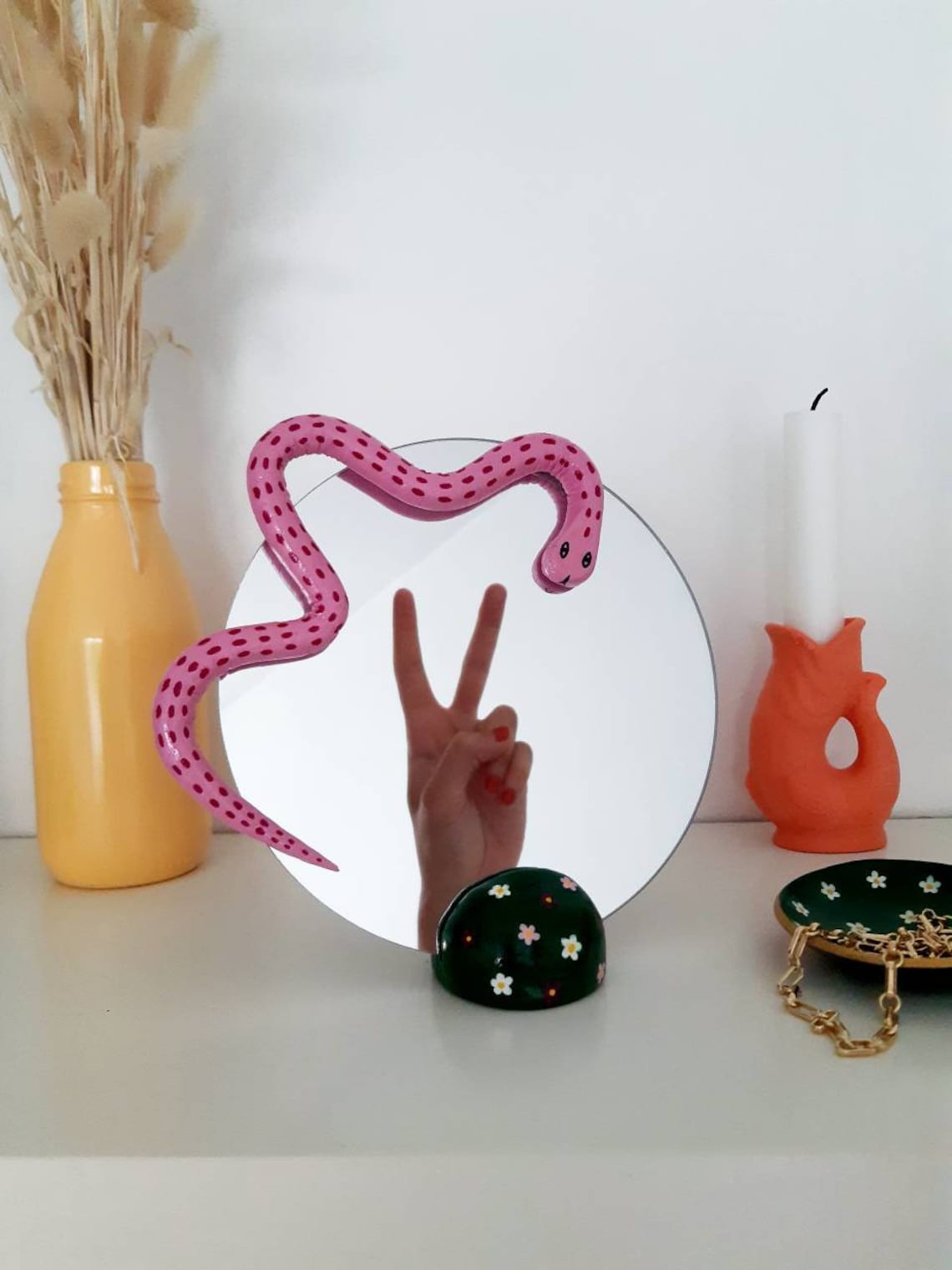 Round Mirror Snake Framed Mirror Table Top Mirror Small - Etsy