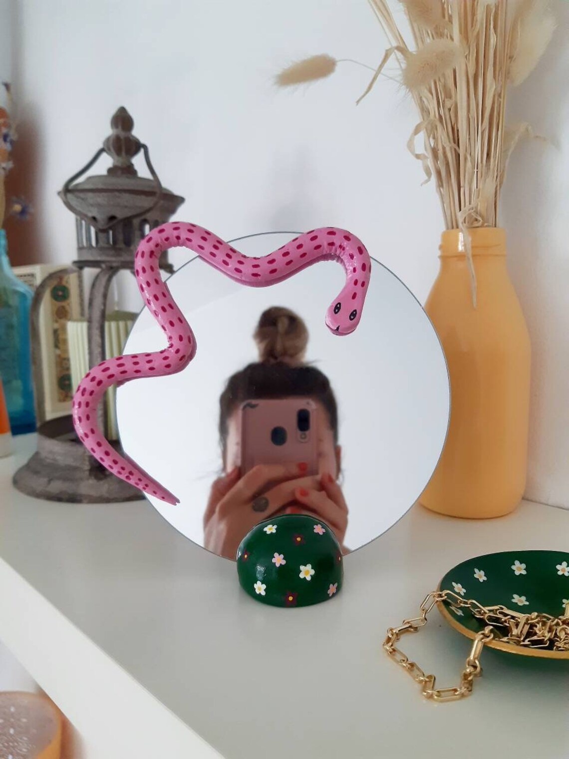 Round Mirror Snake Framed Mirror Table Top Mirror Small - Etsy