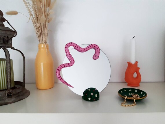 Round Mirror Snake Framed Mirror Table Top Mirror Small - Etsy