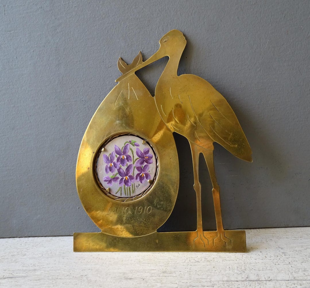 Adorable 1910s STORK Brass Frame,with Hand-painted Medallion of Violets ...
