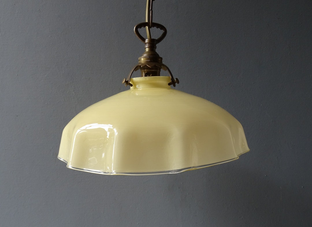 RESERVED Antique Yellow Opaline Glass Ceiling Light, Lamp/with Original ...
