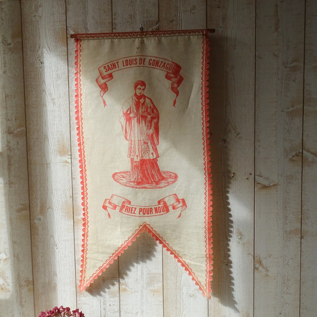 Rare Antique French Religious Banner ./st Louis De Gonzague Church ...