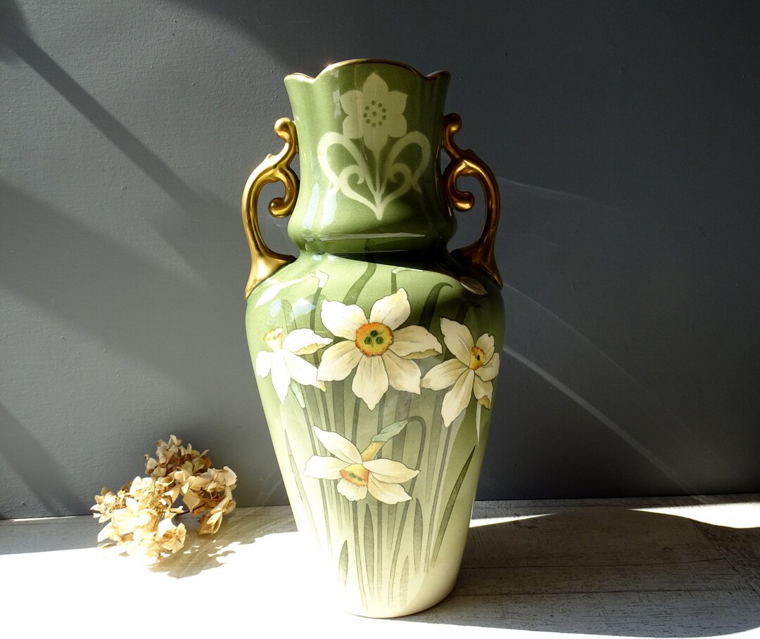 Fives Lille Art Nouveau Ceramic Vase ,/narcissus Decor/signed and ...