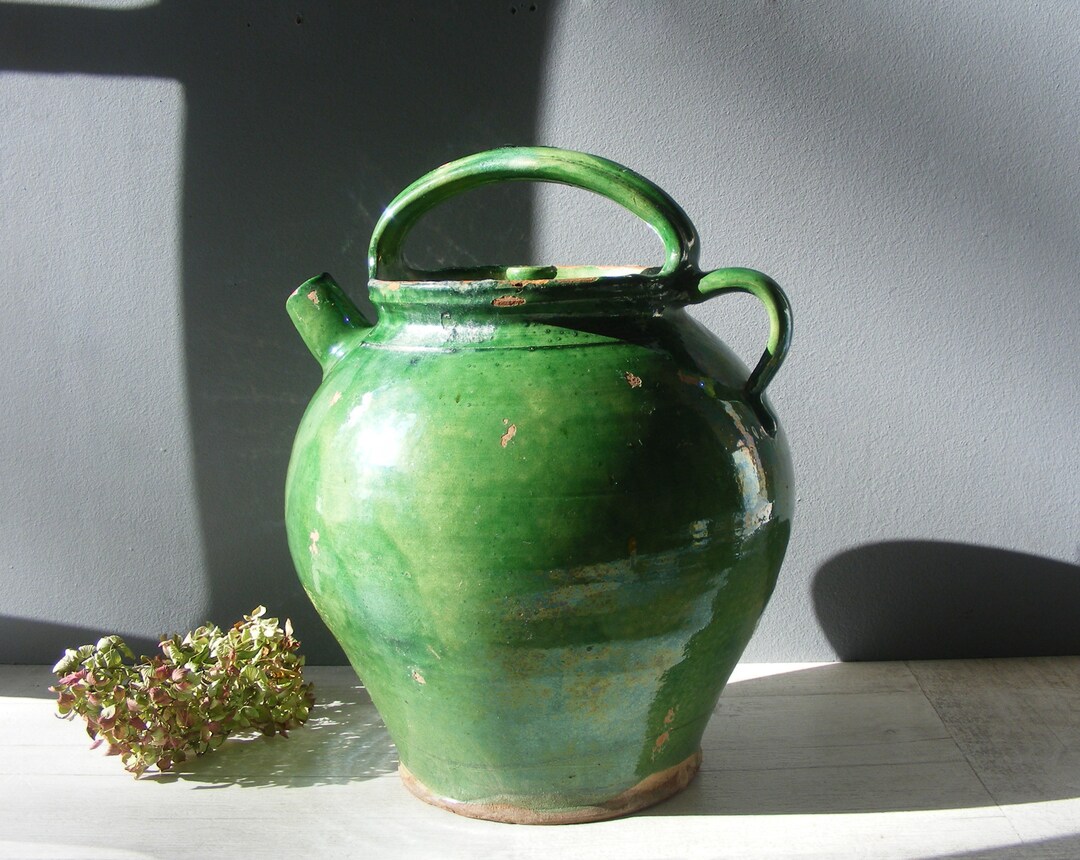 Antique French Green Glazed Gargoulette With Lid/antique French Green ...