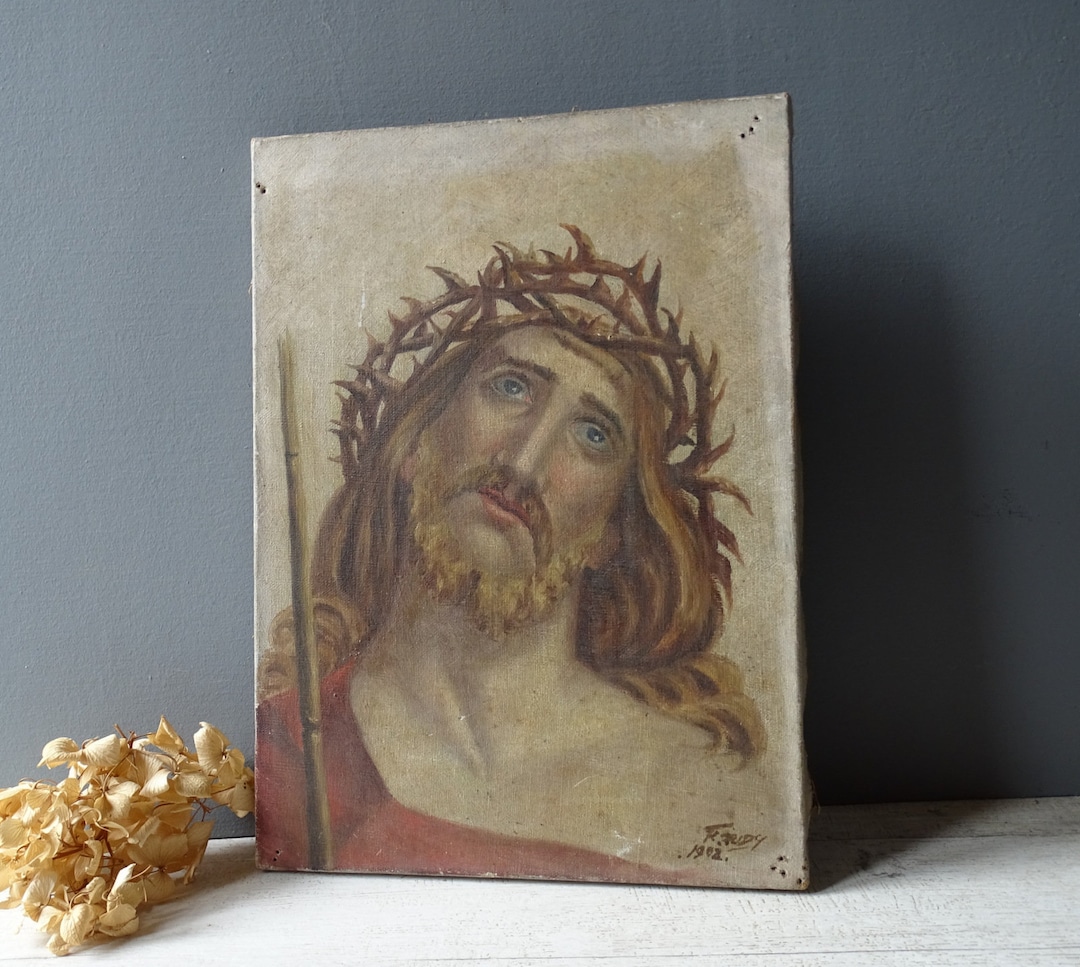 Antique Jesus Christ Oil Painting: Signed French Religious Art, 1902 - Etsy