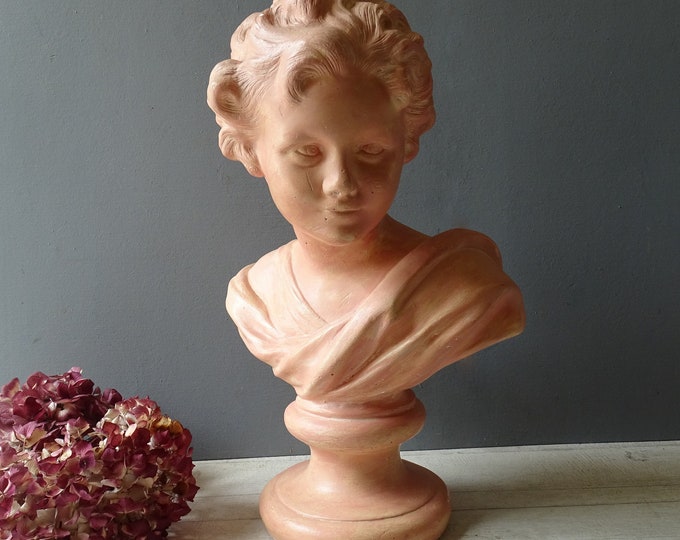 Vintage Heavy Plaster Bust Sculpture of a Young Woman,with Terracotta ...