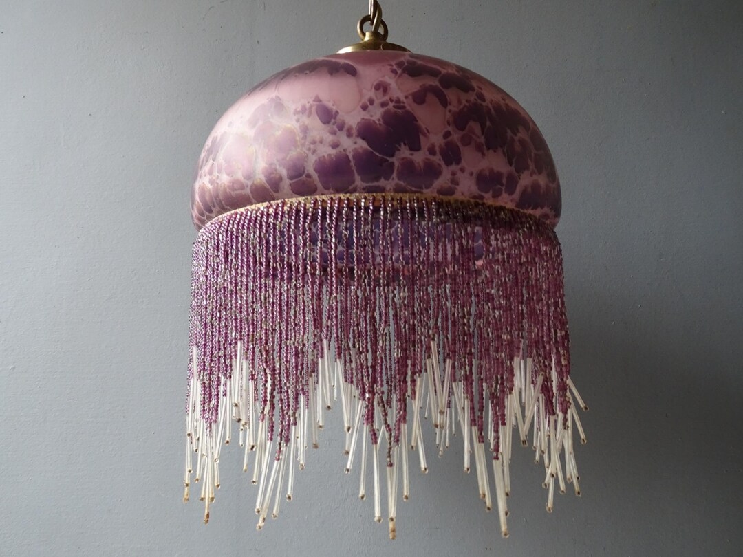 1930s Vintage Glass Purple Ceiling Light Lamp, With a Fringe of Glass ...