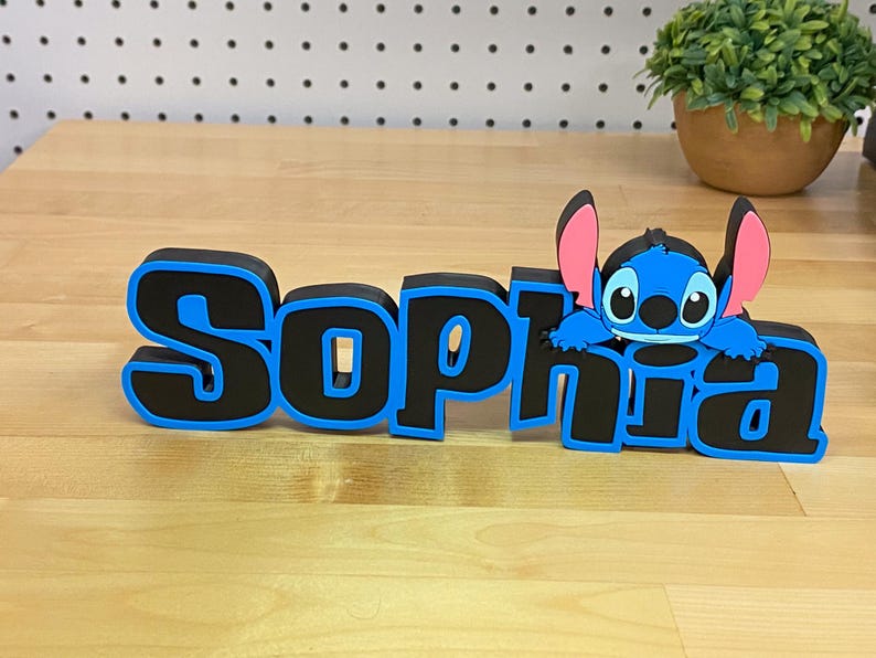 Personalized Stitch Style Name Sign, Desk Name Plate, Disney Name Sign ...