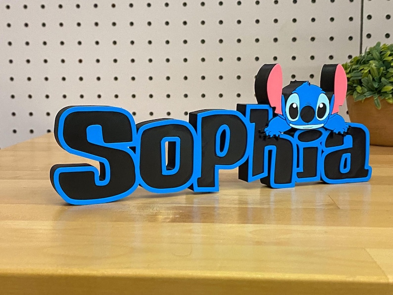 Personalized Stitch Style Name Sign, Desk Name Plate, Disney Name Sign ...