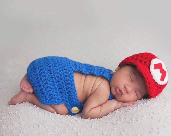 Super Mario Bros Baby Photo Prop Crochet Diaper Cover Set Baby Crochet ...