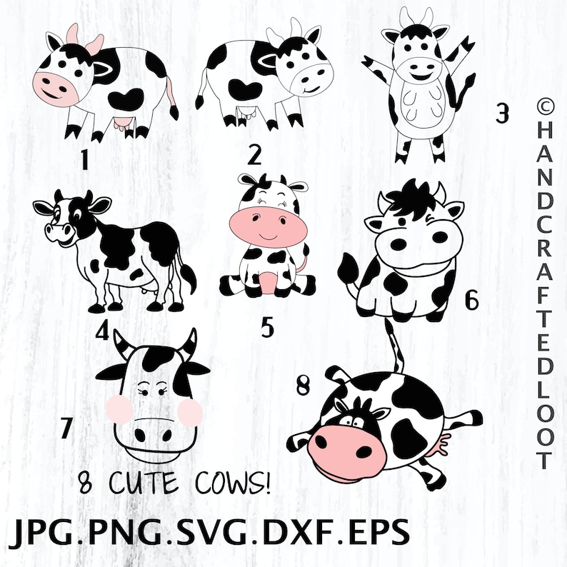 8 Cute Cow Svgs PNGS Cricut Silhouette Cow Cut Files Cow - Etsy