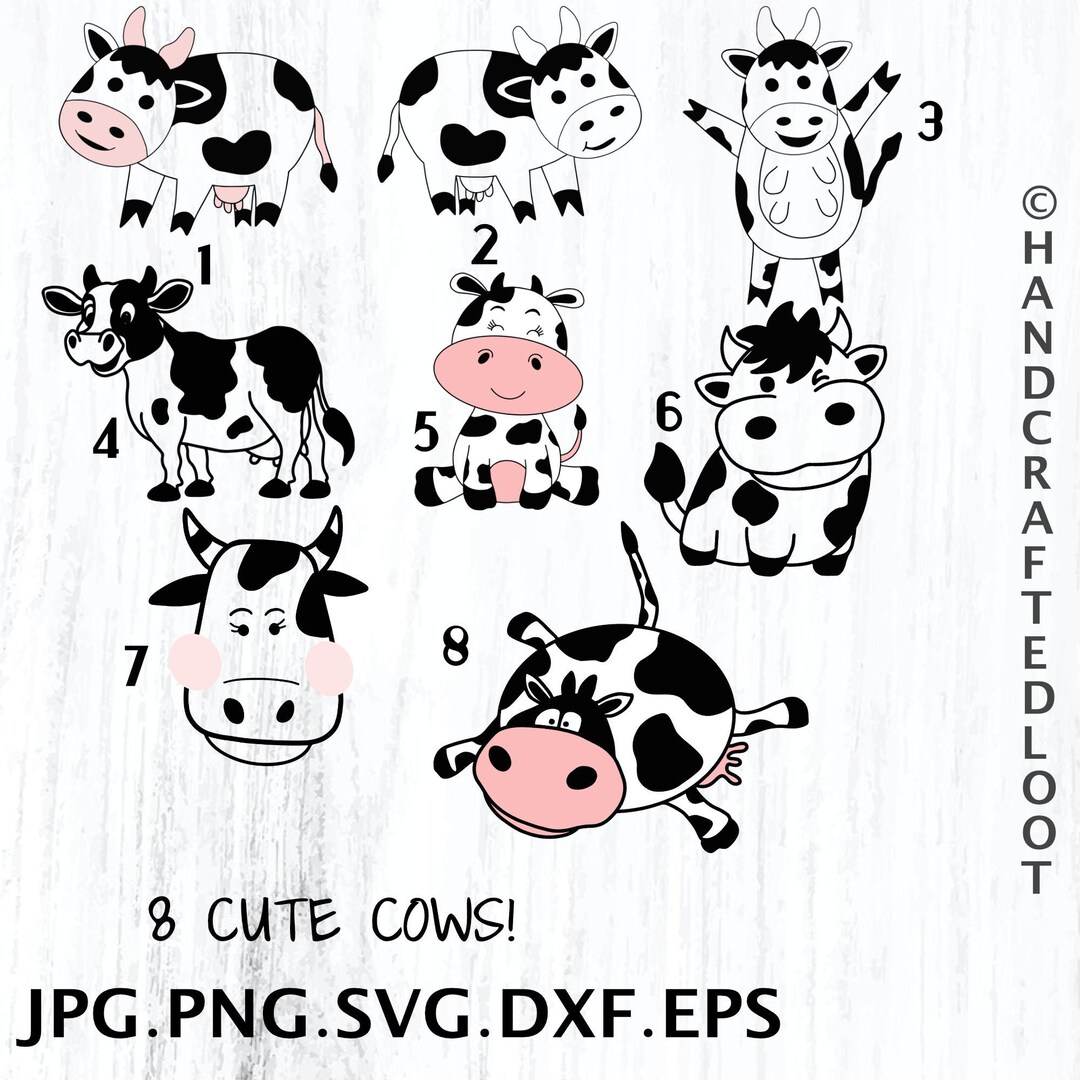 8 Cute Cow Svgs, PNGS, Cricut Silhouette Cow Cut Files, Cow SVG Bundle ...