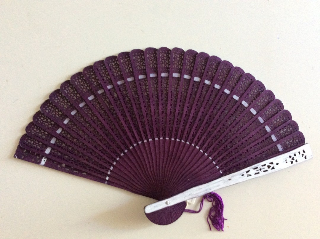 Carved Hand Painted Hand Fan Violet - Etsy