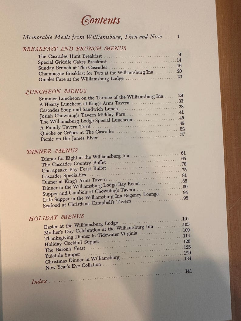 Vintage Retro Antique "favorite Meals From Williamsburg: A Menu ...