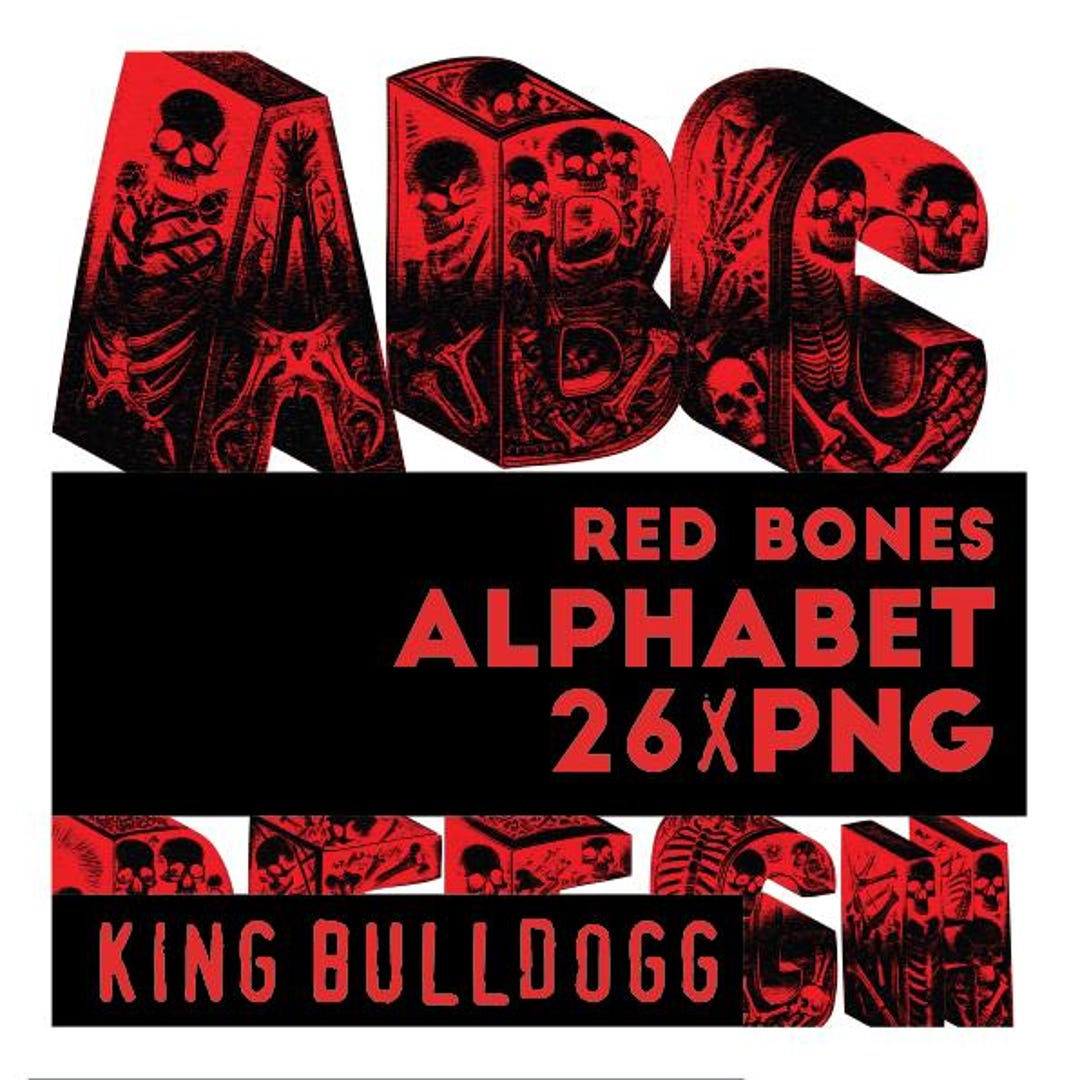 Red Skull and Bones Alphabet Png, 26 Red Skull & Bones Letters, Digital ...