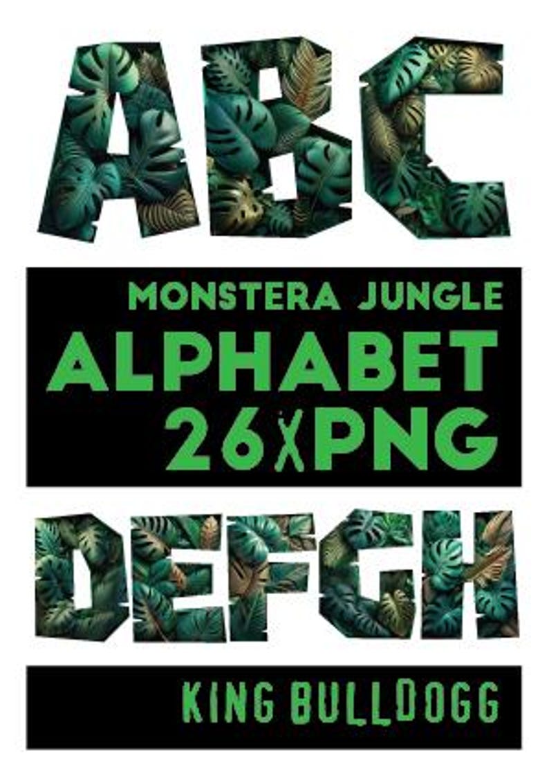Monstera Jungle Alphabet Png, 26 Jungle-themed Letters, Digital Print ...