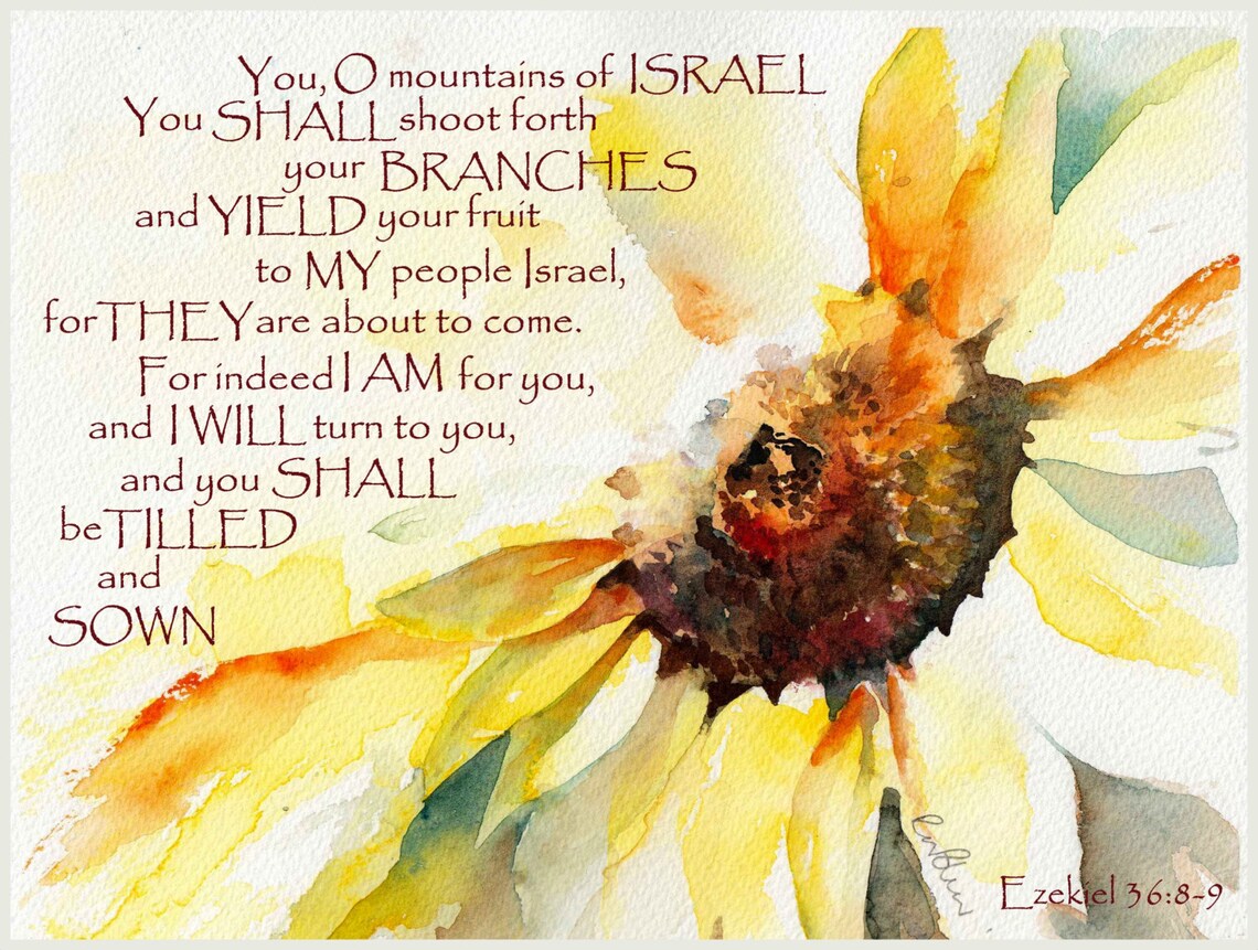 SUNFLOWER Israel Bible Verse Scripture Mounted Watercolour | Etsy