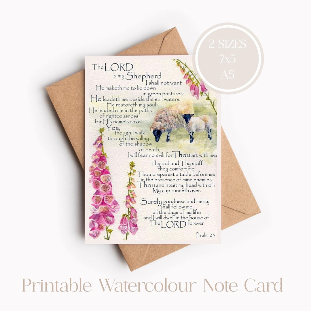 Psalm 23 Watercolour Notecard, Printable Art Greeting Card, Instant ...