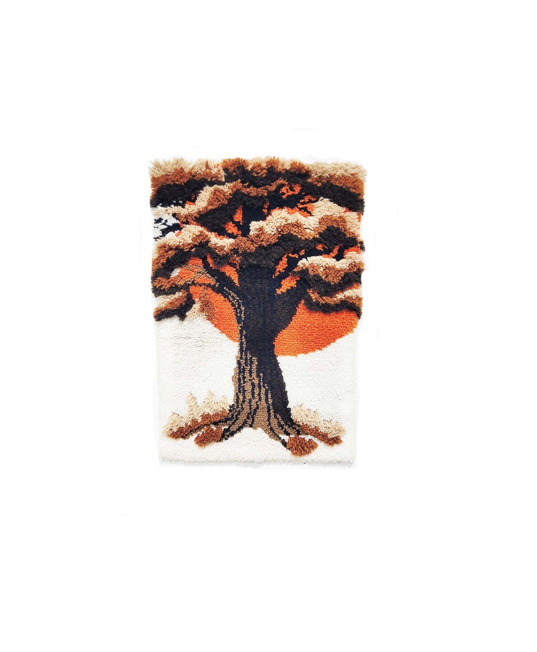 Vintage Fall Latch Hook Rug Tree With Orange Moon - Etsy