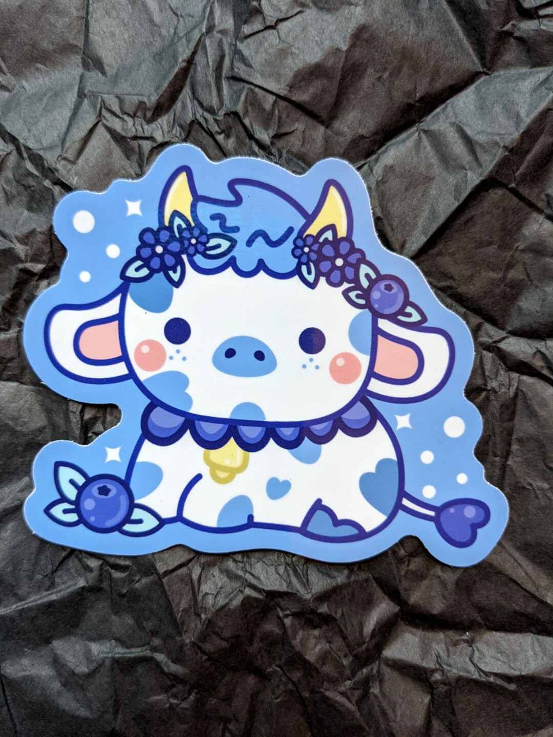 Blueberry Cow Sticker Cow Laptop Sticker Cow Water Bottle Sticker Blue ...