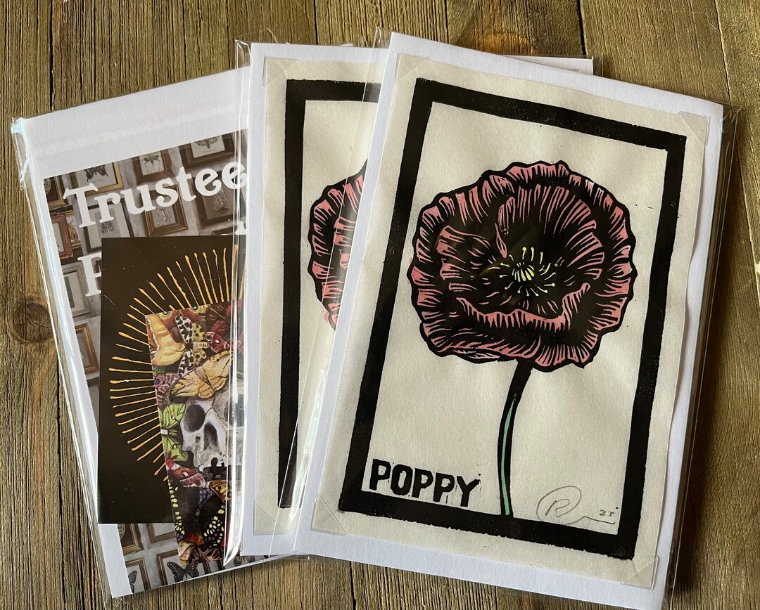 Linocut Poppy Flower | Taurus Sign - Etsy