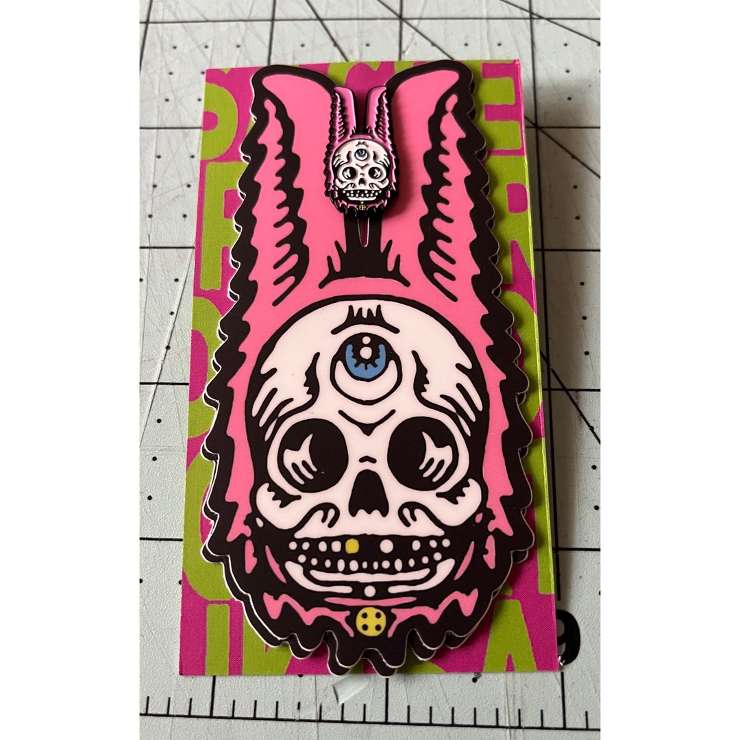 Skull With Bunny Ears Sticker and Pin Pack - From Original Design by ...