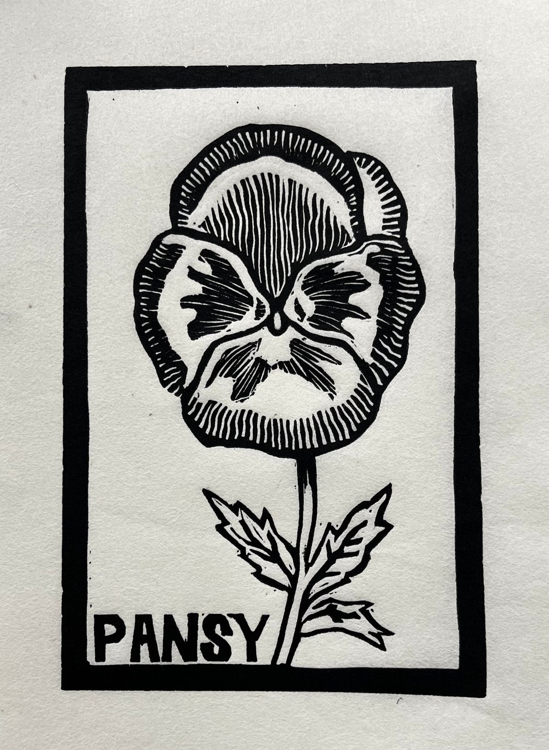 Linocut Pansy Flower - Capricorn Sign, Handcolored, Unframed Print - Etsy