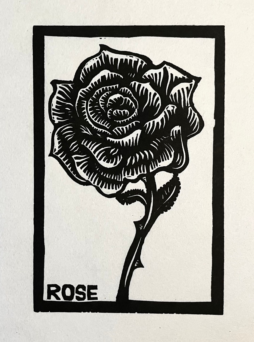 Linocut Rose Flower - Libra Sign - Etsy