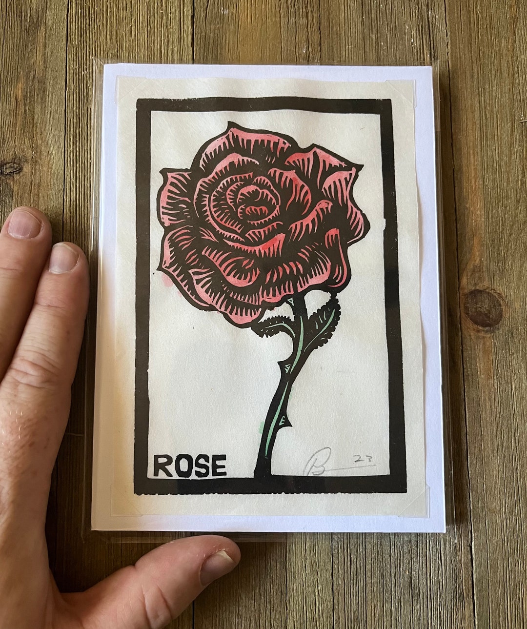 Linocut Rose Flower - Libra Sign - Etsy
