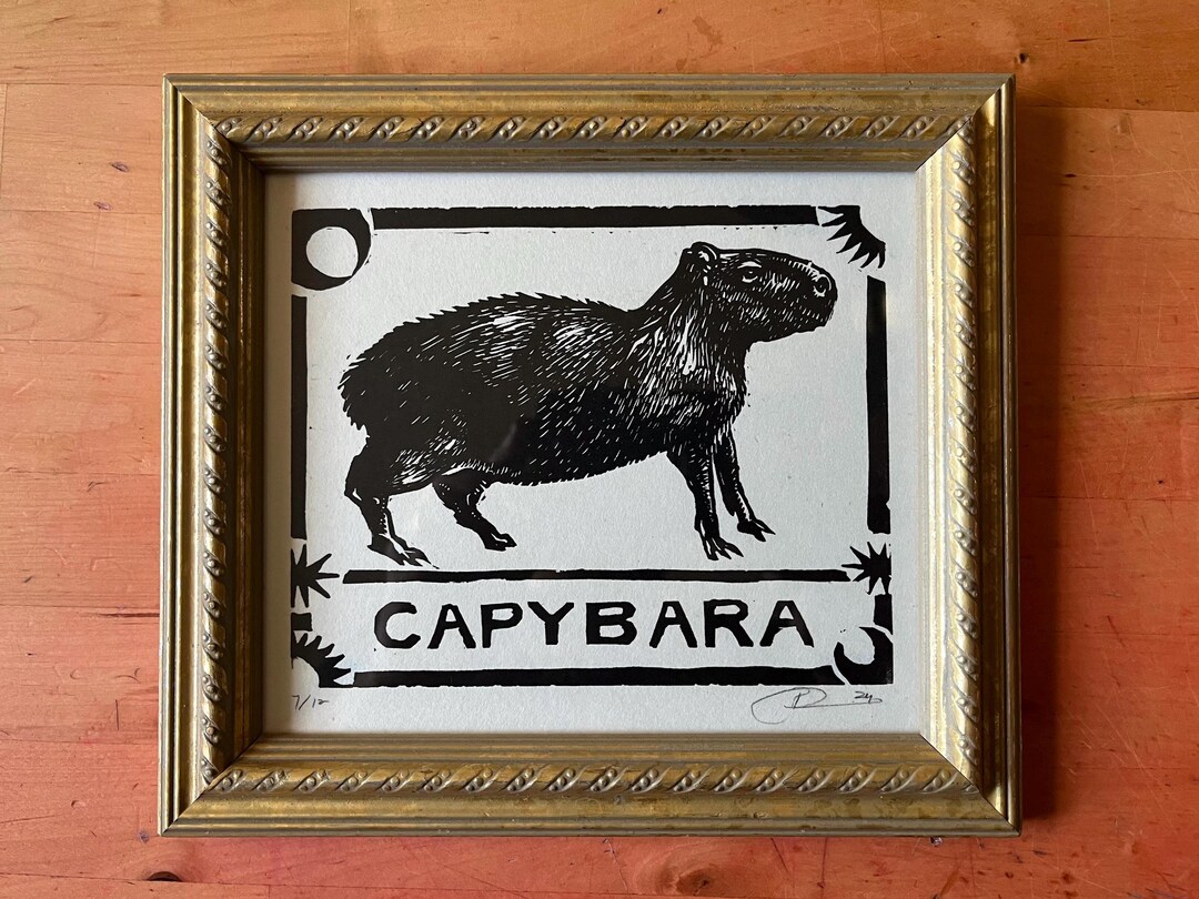 Capybara - Framed, Hand Printed Linocut Print, Original Eclectic Wall ...