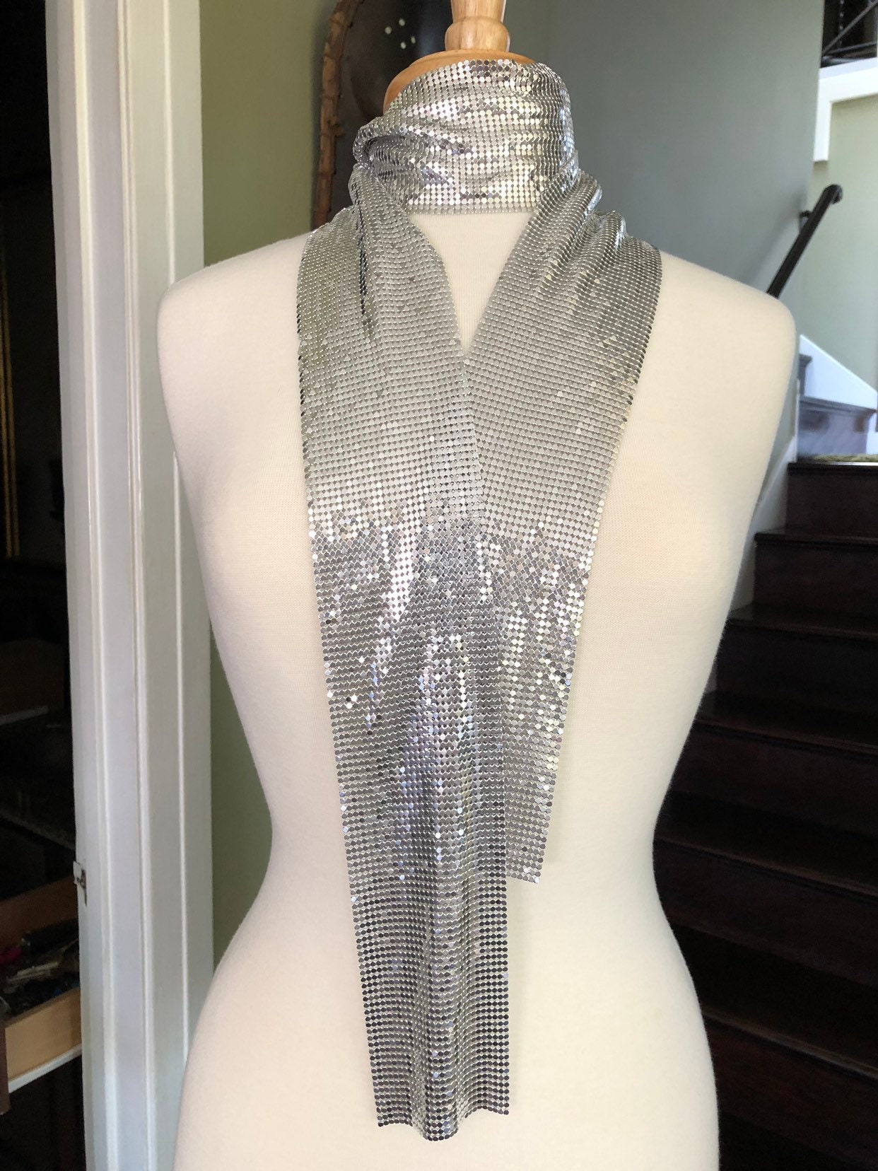Vintage Liquid silver metal scarf /sash