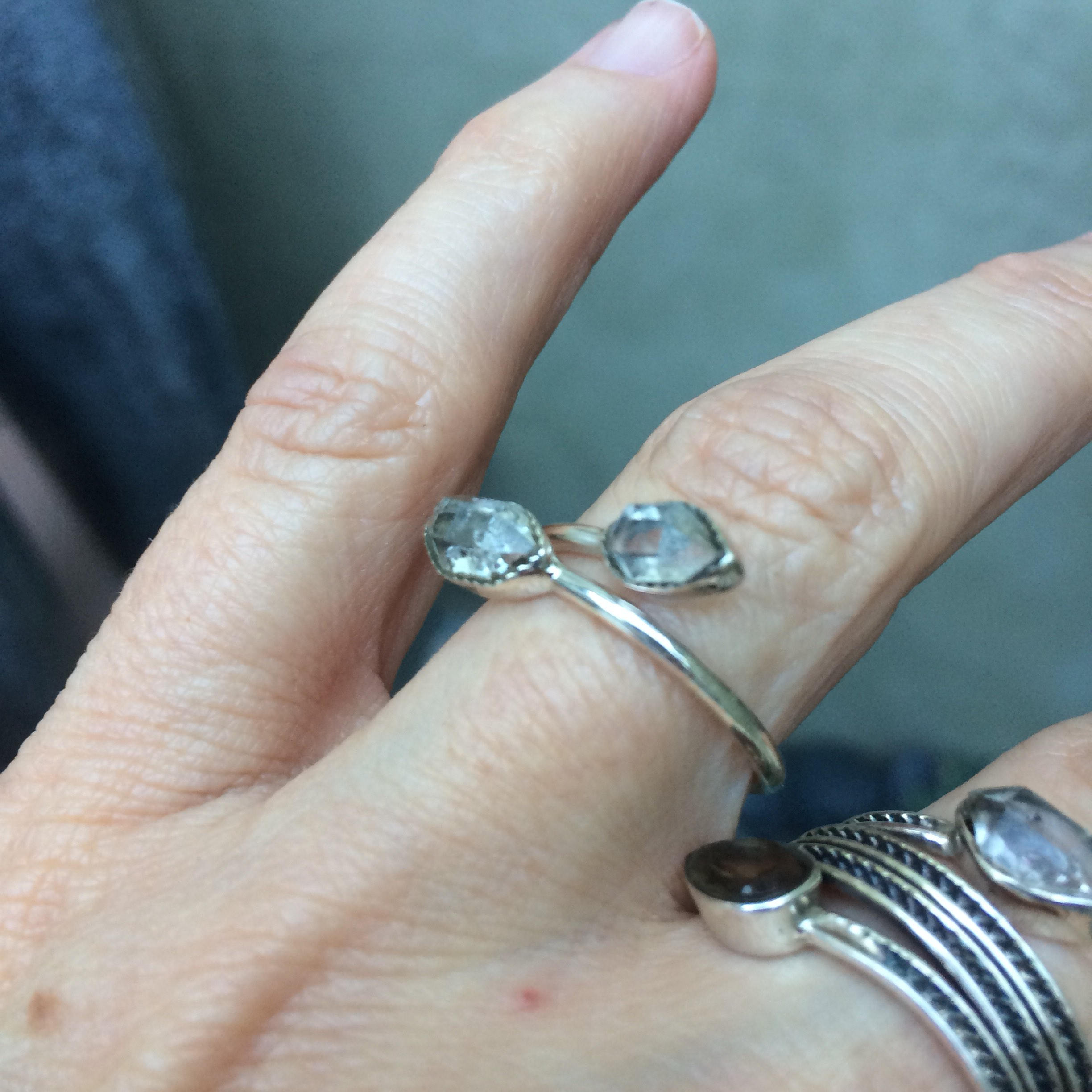 Herkimer Diamond and sterling wrap rings adjustable currently a size 7 ...