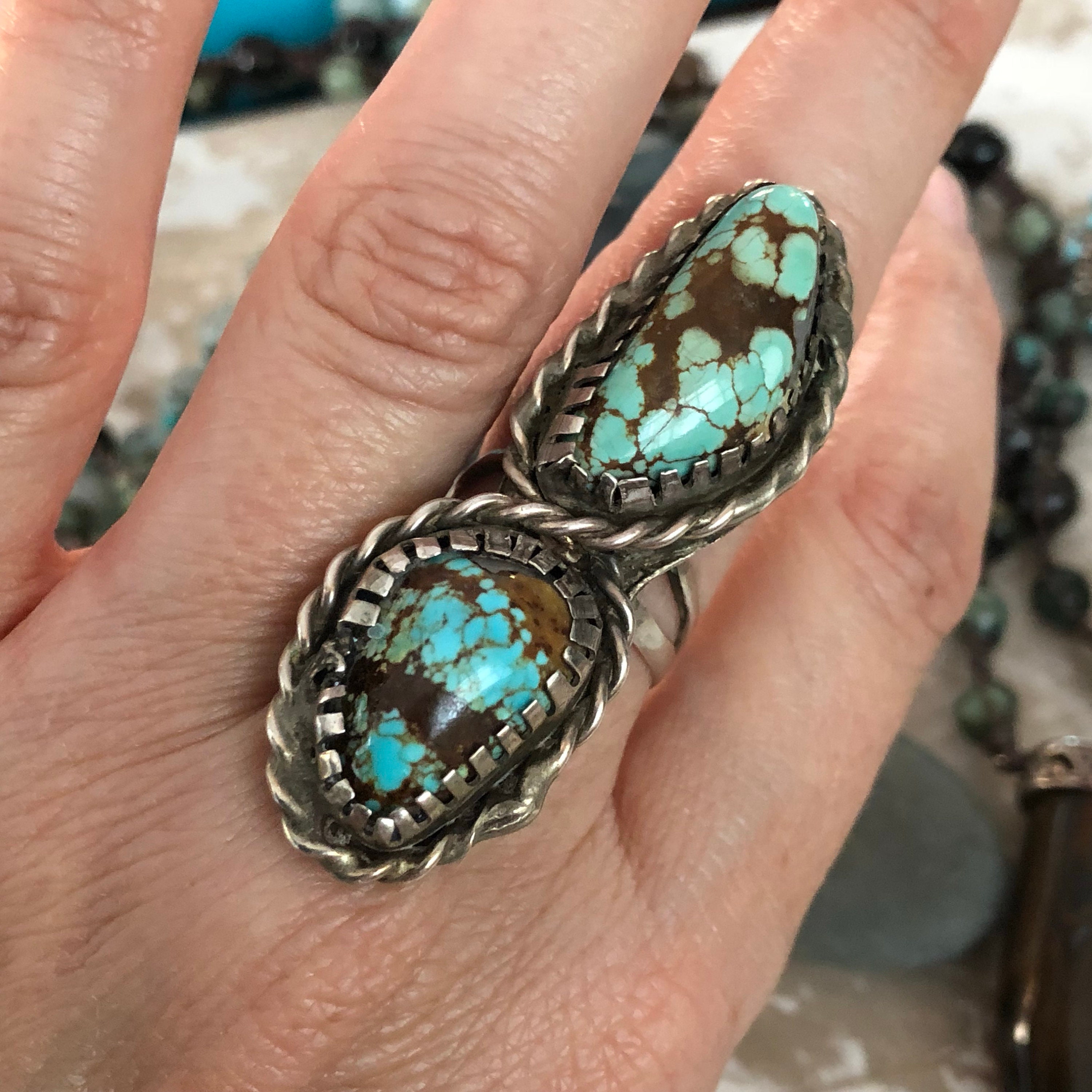 Old pawn handmade navajo ring with gorgeous indian mountain turquoise ...