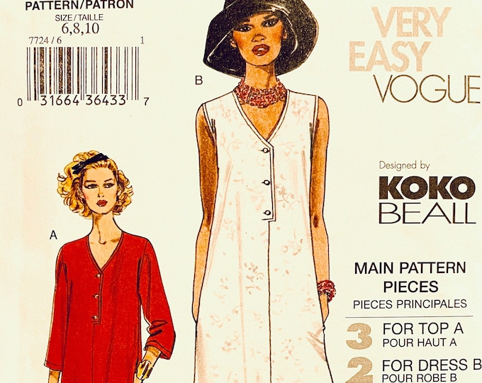 Vogue 7724 KOKO Beall Misses Loose Fit V Neck Dress Top and Skirt ...