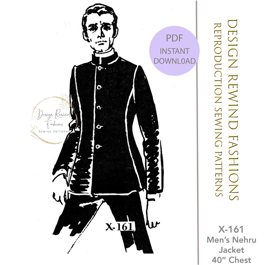 Instant Download Vintage - 1960s Men's Nehru Style Jacket Shirt Sewing ...