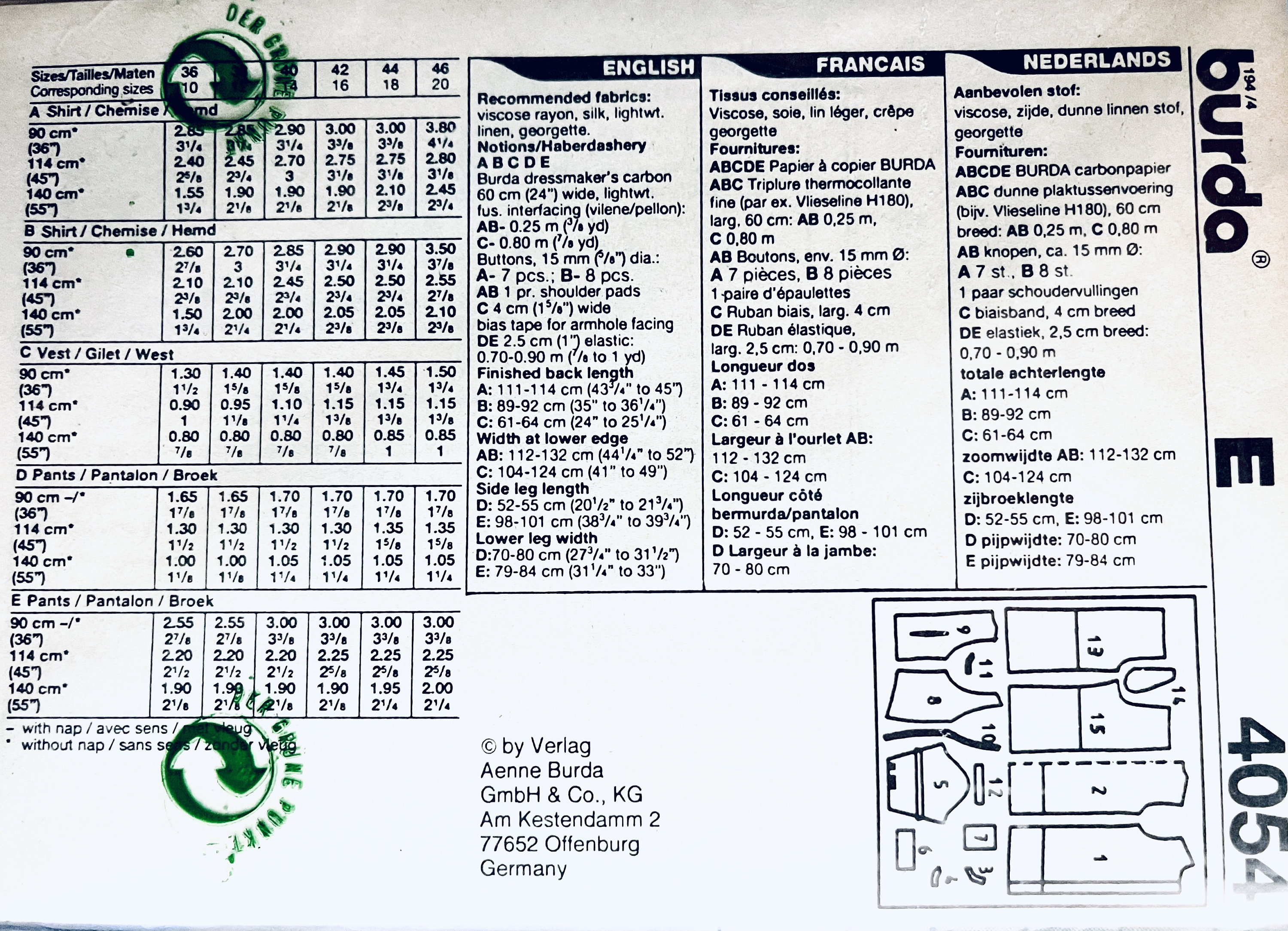 BURDA 4054 Wardrobe Boho Pattern Pants Vest Shorts Blouse - Etsy