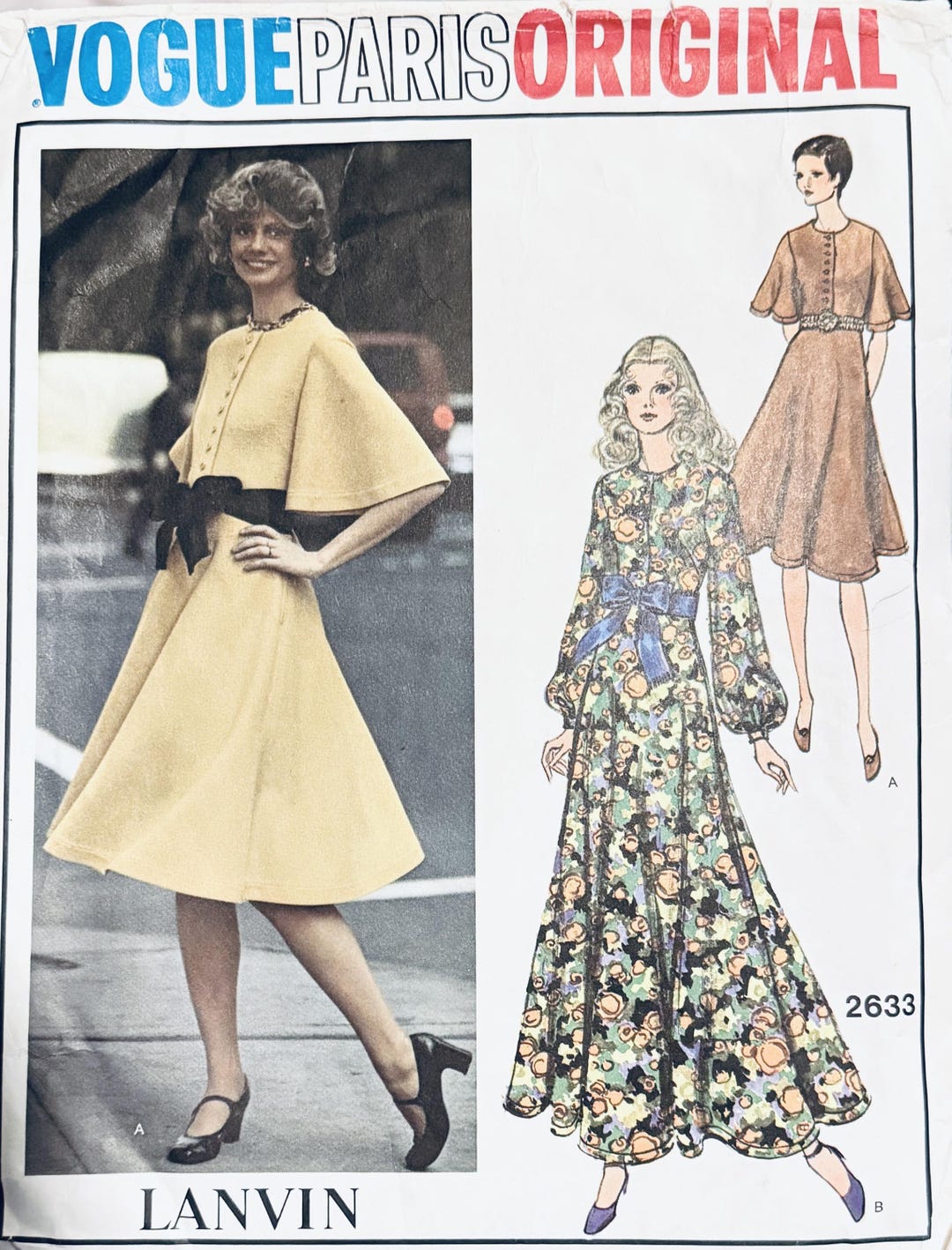 1970s Vintage Vogue 2633 Dress Pattern LANVIN Front Button Dress Vogue ...